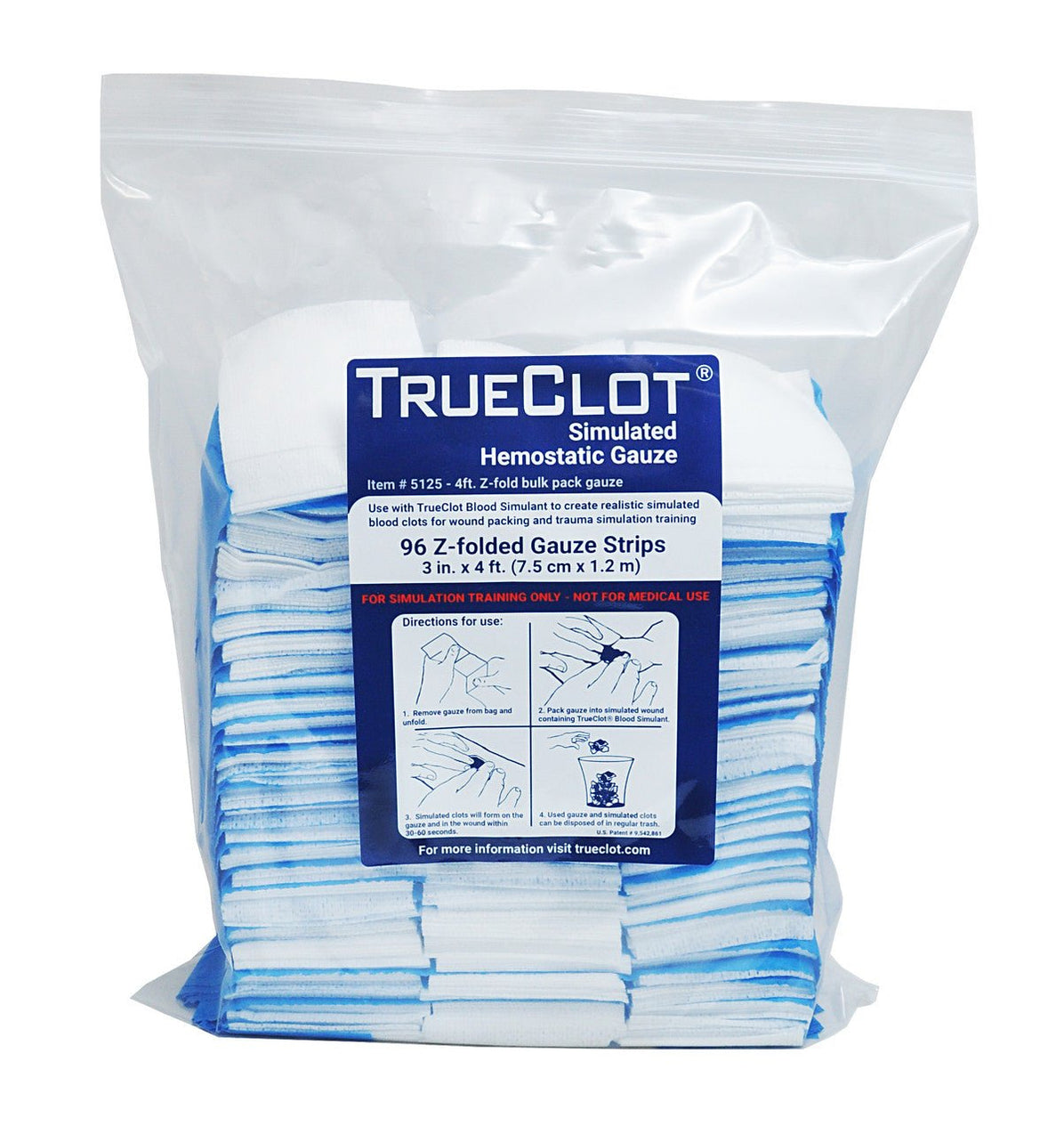 TrueClot Simulated Hemostatic Gauze Bulk Pack, Z-folded 96 Strips at 4 ...